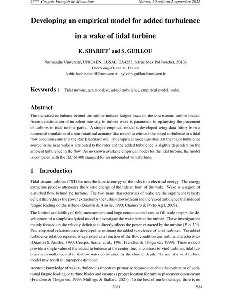 Pdf Developing An Empirical Model For Added Turbulence In A Wake Of Tidal Turbine