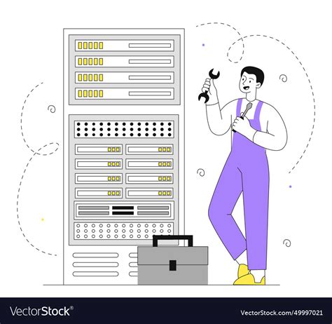 System Administrator With Server Linear Royalty Free Vector