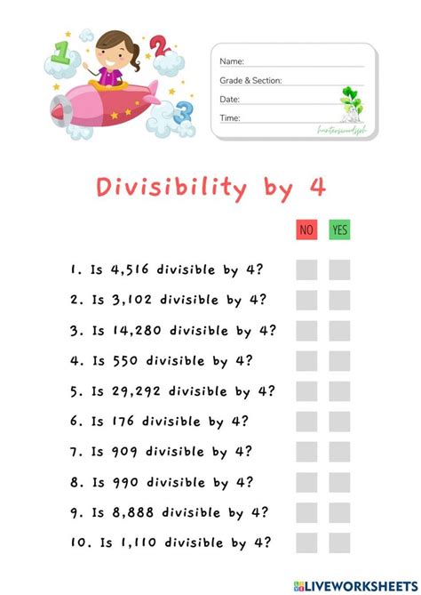 Divisibility By 4 Worksheet Math Word Problems