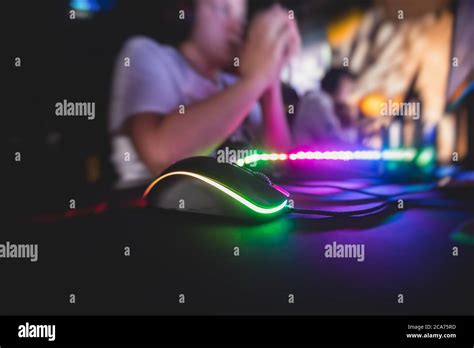 Cyber Sport E Sports Tournament Team Of Professional Gamers Close Up On Gamers Hands On A