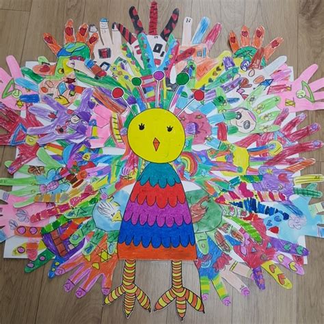 손바닥 공작새 협동작품 랑쌤미술 네이버 블로그