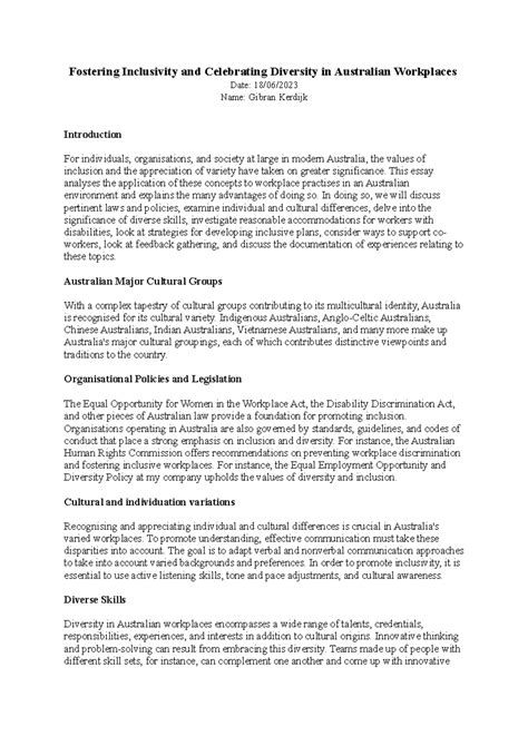 Incorporating Inclusivity And Valuing Diversity In Work Practises