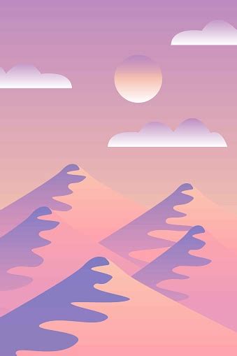 파도가 있는 풍경 태양은 하늘을 설정합니다 옐로우 핑크 퍼플 바이올렛 마운틴 실루엣 샌디 사막 모래 언덕 자연과 생태학 수직 방향입니다 소셜 미디어 엽서 및 포스터용