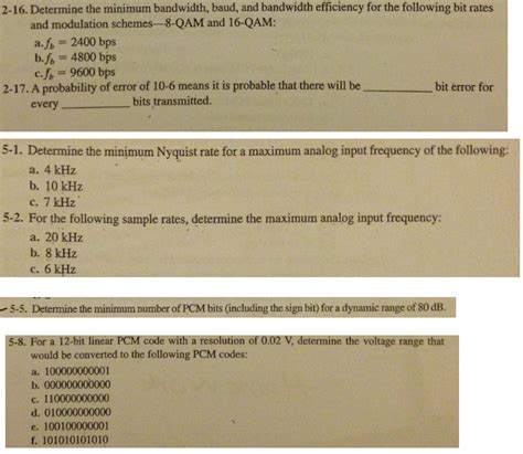 solved determine the minimum bandwidth baud and bandwidth