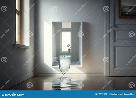 light entering from open door to dark room realistic 3d rendering stock