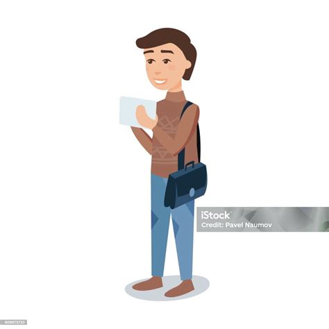 갈색 스웨터 서 만화 캐릭터 벡터 일러스트 레이 션에에서 웃는 남자 학생 독일에 대한 스톡 벡터 아트 및 기타 이미지 독일 명랑한 미소 Istock