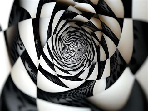Abstract Black And White Checkerboard Spiral Tunnel Premium Ai