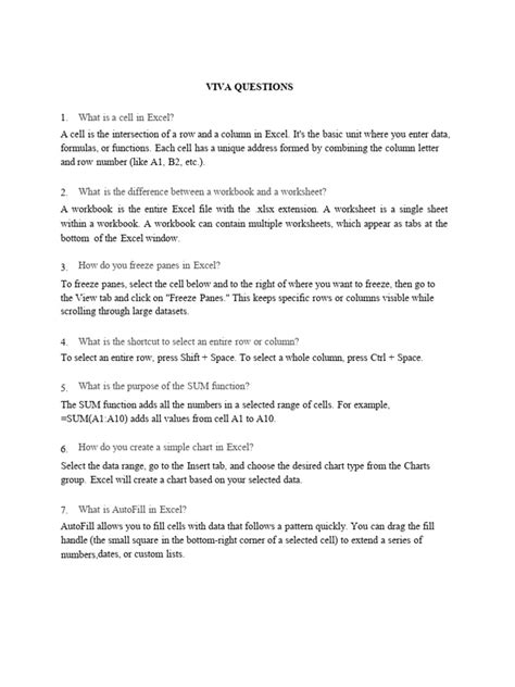 2viva Questions Excel Interview Questions With Answers Pdf Pdf Microsoft Excel Data