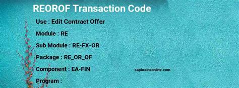 REOROF SAP Tcode For Edit Contract Offer