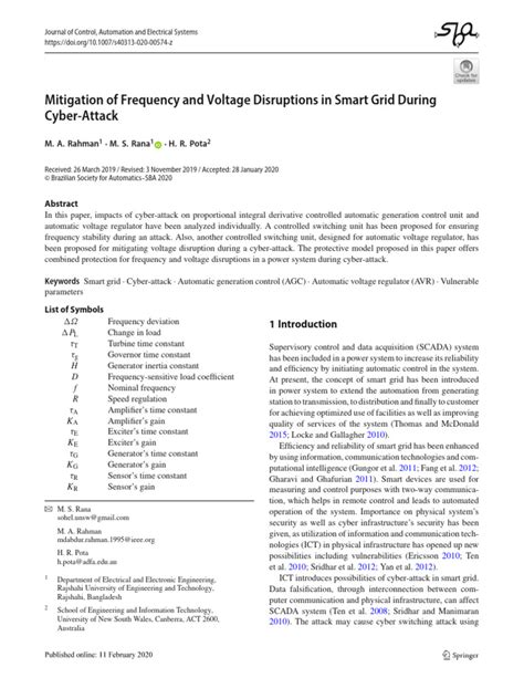 Mitigation Of Frequency And Voltage Disruptions In Smart Grid During Pdf Control Theory