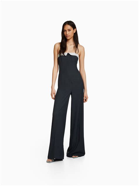 Bershka Гащеризон графитено сиво бяло за жени Pepit Bg