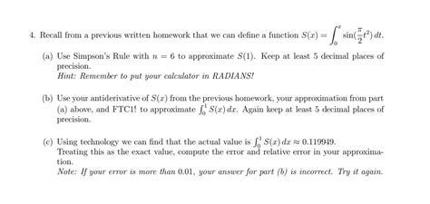 Solved 4 Recall From A Previous Written Homework That We
