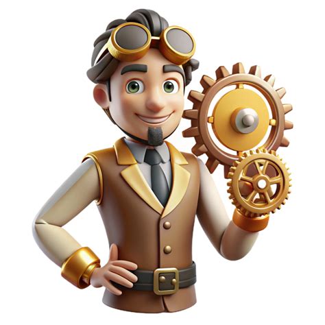 Dramatic Artistic Steampunk Inventor 3d Render Detailed 57147842 Png