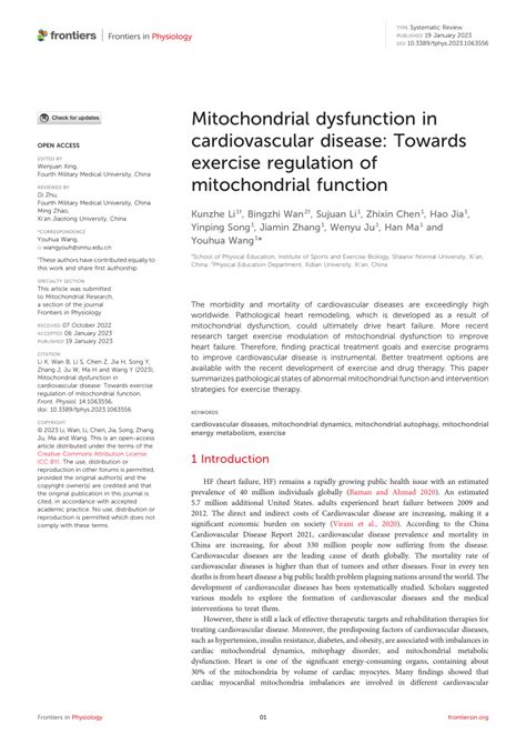 (PDF) Mitochondrial dysfunction in cardiovascular disease: Towards exercise regulation of ...