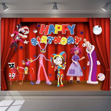Bybest Digital Circus Happy Birthday Backdrop Red Banner Circus