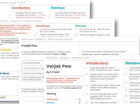 Reading Skills Varjak Paw Chapter Teaching Resources