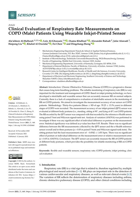Pdf Clinical Evaluation Of Respiratory Rate Measurements On Copd Male Patients Using