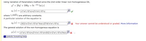 Solved Using Variation Of Parameters Method Solve The