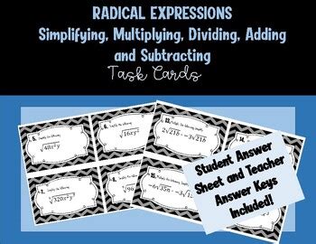 Radical Simplifying Multiplying Dividing Adding Subtracting Task Cards
