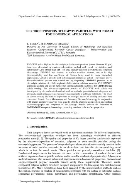 Pdf Electrodeposition Of Uhmwpe Particles With Cobalt For Biomedical