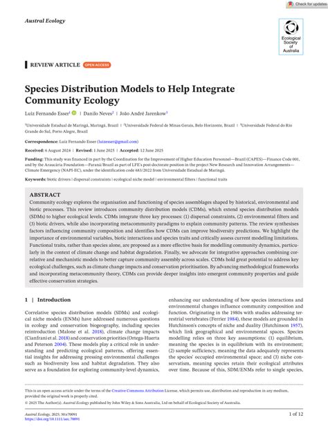 Pdf Species Distribution Models To Help Integrate Community Ecology