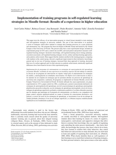 Pdf Implementation Of Training Programs In Self Regulated Learning Strategies In Moodle Format