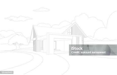 트로피컬 모던 하우스 외관의 벡터 와이어 프레임 원근감 단일 층 1 층 집 집에 대한 스톡 벡터 아트 및 기타 이미지 집 와이어 프레임 모델 3차원 형태 Istock