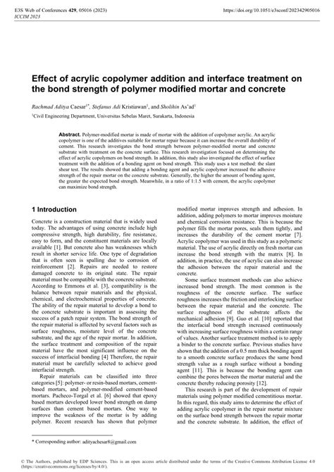 Pdf Effect Of Acrylic Copolymer Addition And Interface Treatment On