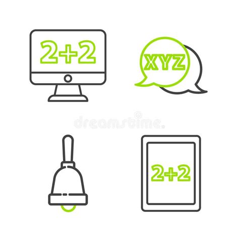 Set Line Tablet With Calculator Ringing Bell Xyz Coordinate System And Equation Solution Icon