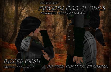 Second Life Marketplace Green Wool Fingerless Gloves