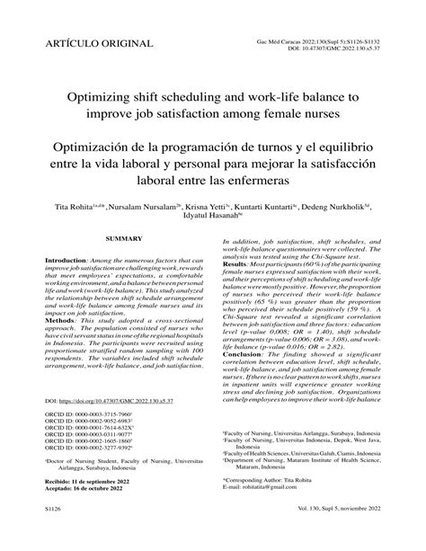 PDF Optimizing Shift Scheduling And Work Life Balance To Improve Job Satisfaction Among Female