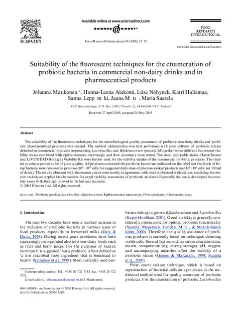 Pdf Suitability Of The Fluorescent Techniques For The Enumeration Of Probiotic Bacteria In