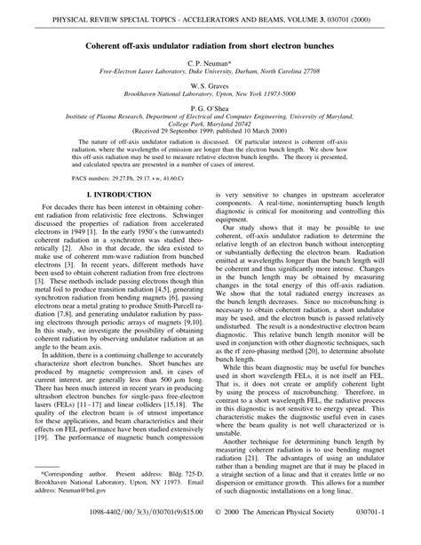 Pdf Coherent Off Axis Undulator Radiation From Short Electron Bunches