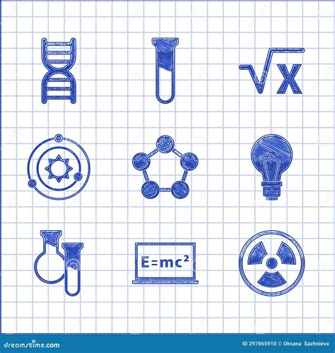 Set Molecule Equation Solution Radioactive Light Bulb With Concept Of Idea Test Tube And