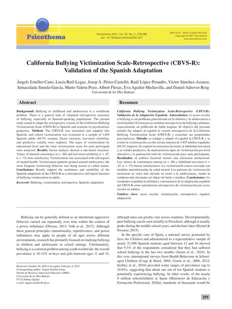 Pdf California Bullying Victimization Scale Retrospective Cbvs R