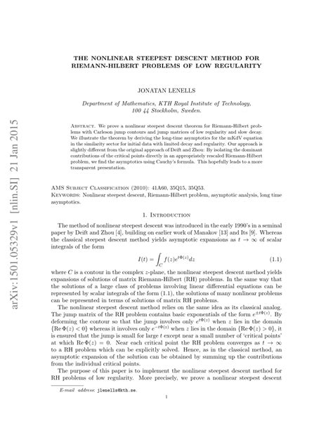Pdf The Nonlinear Steepest Descent Method For Riemann Hilbert Problems Of Low Regularity