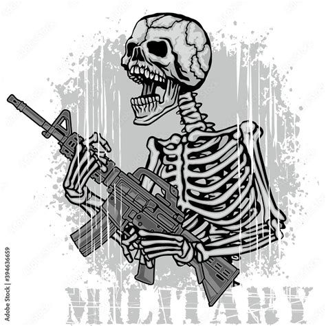 Military Sign With Skeleton And Guns Grunge Vintage Design T Shirts