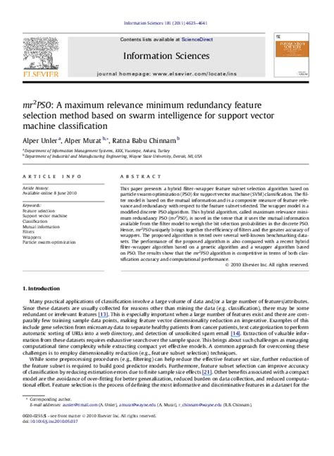 Pdf Mr2 Pso A Maximum Relevance Minimum Redundancy Feature Selection