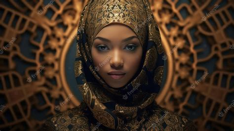 Premium Photo A Woman Wearing A Gold Hijab With A Gold Frame