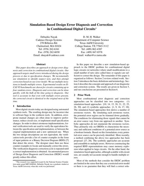 Pdf Simulation Based Design Error Diagnosis And Correction Incombinational Digital Circuits