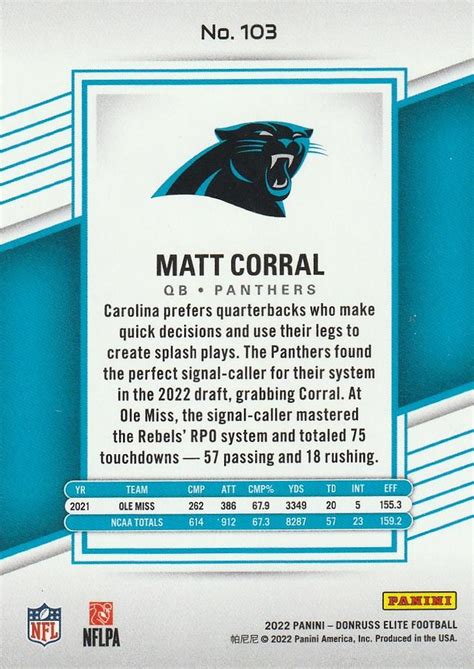 2022 Donruss Elite Green 103 Matt Corral Trading Card Database