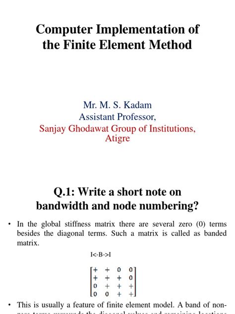 Computer Implementation Of The Finite Element Method Pdf