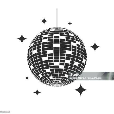 디스코 볼 또는 빛나는 별이 있는 미러 볼 아이콘입니다 댄스 플로어와 디스코 나이트클럽 파티를 위한 조명 디자인 요소 구체는 많은 평면 거울로 덮여 있습니다 플랫