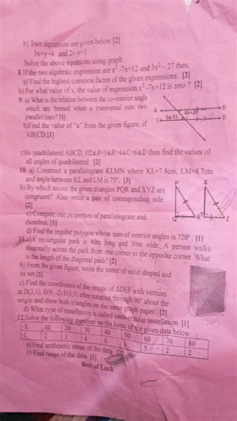 B Two Equations Are Given Below [2] 3x Y 4 And 2x−y 1solve The Above E