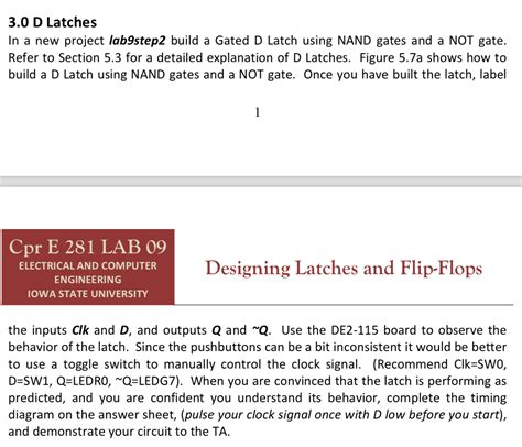 3 0 D Latches In A New Project Lab9step2 Build A Chegg Com