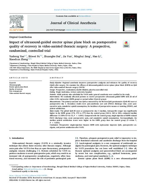 Pdf Impact Of Ultrasound Guided Erector Spinae Plane Block On Postoperative Quality Of