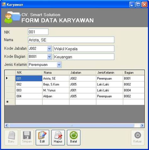 Program VB Net Untuk FORM KARYAWAN Sistem Informasi Penggajian Febry Anggara