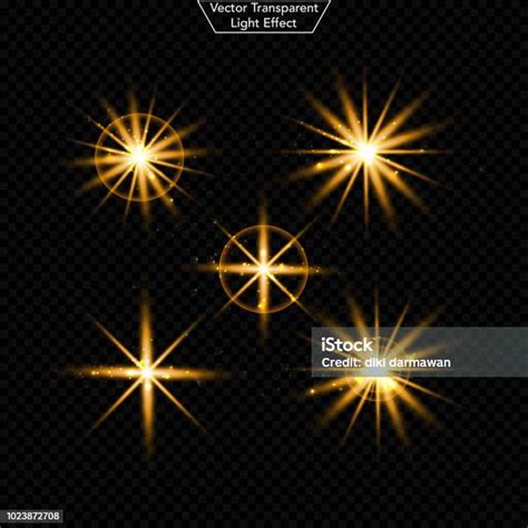 빛나는 조명 효과의 집합입니다 현실적인 렌즈와 반짝 빛입니다 블랙 투명 한 배경에 고립 반짝와 스타 버스트입니다 벡터 일러스트