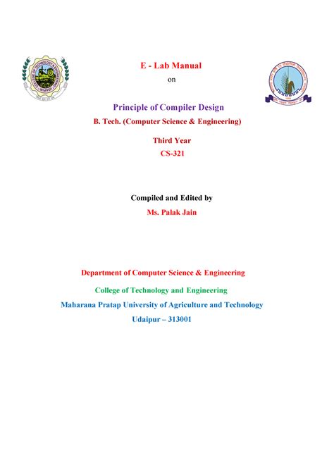 Compiler CS 321 E Manual 230208 111901 E Lab Manual On Principle Of Compiler Design B Tech