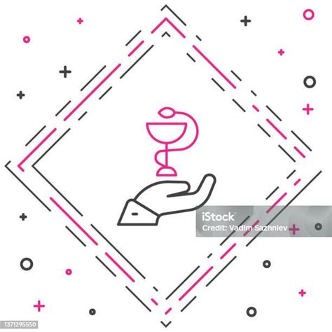 라인 카두세우스 뱀 의료 기호 아이콘 흰색 배경에 격리 의학 및 건강 관리 약국 이나 약 약국에 대 한 엠블럼 다채로운 개요 개념 벡터 건강 진단에 대한 스톡 벡터 아트 및